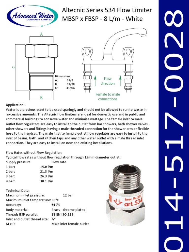 Altecnic Series 534 Flow Limiter MBSP X FBSP - 8 Litre Per Minute ...