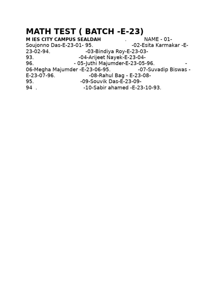 Math Test (Batch - E-23) | PDF
