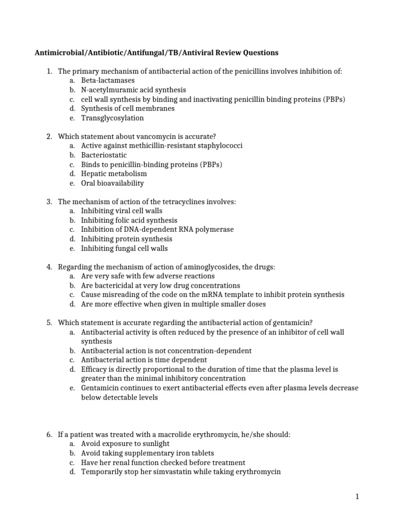 Antimicrobial Mechanisms and Quiz Questions | PDF | Enzyme Inhibitor ...