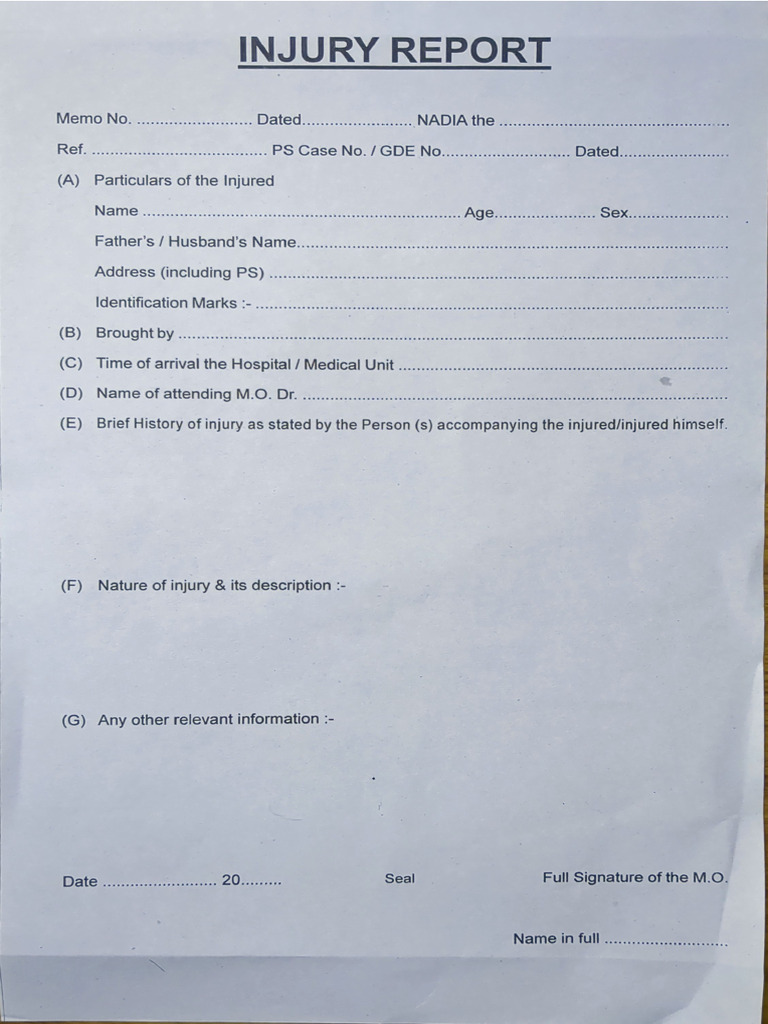 Injury Report Blank | PDF