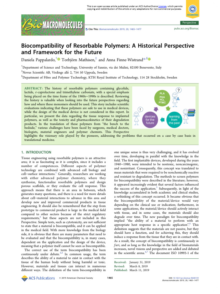 Pappalardo Et Al 2019 Biocompatibility of Resorbable Polymers A ...