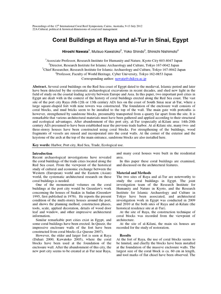 Nawata, Coral Buildings at Raya and Al Tur in Sinai | PDF | Coral | Reef