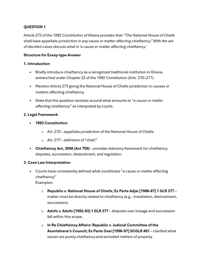 Solution To Question On Chieftaincy | PDF | Jurisdiction | Case Law