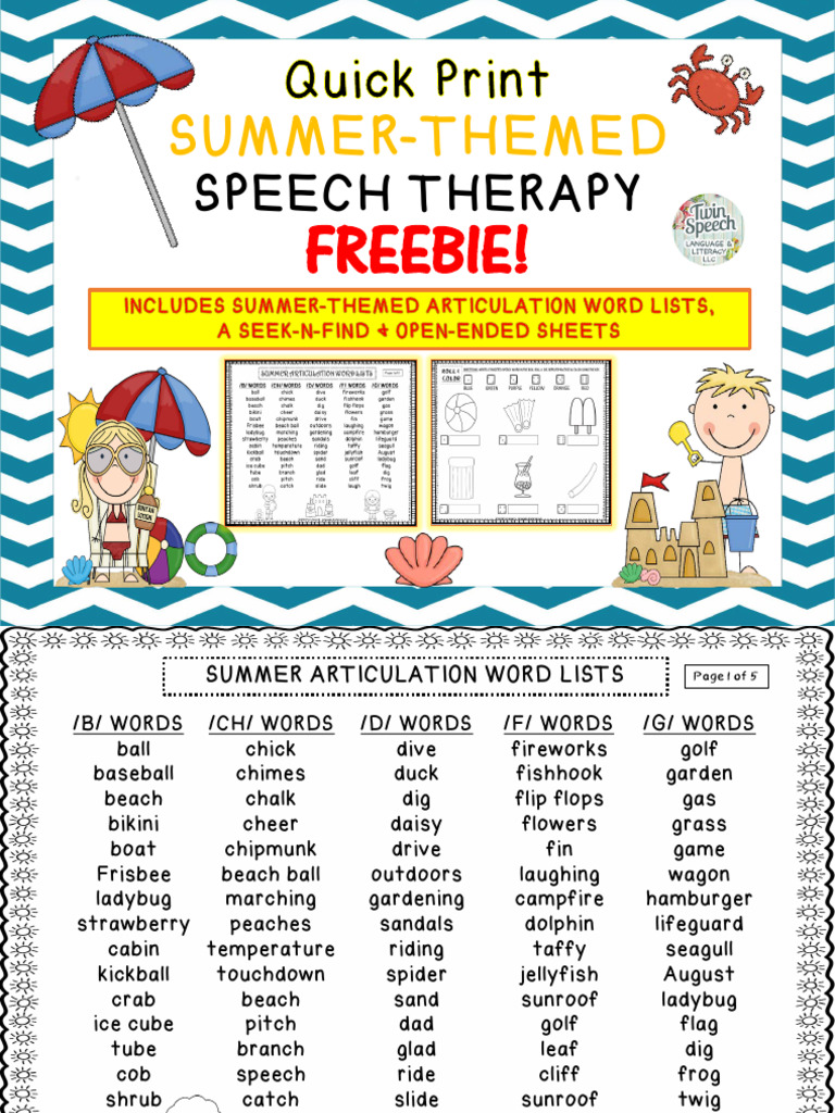 Summer Articulation Word Lists | PDF