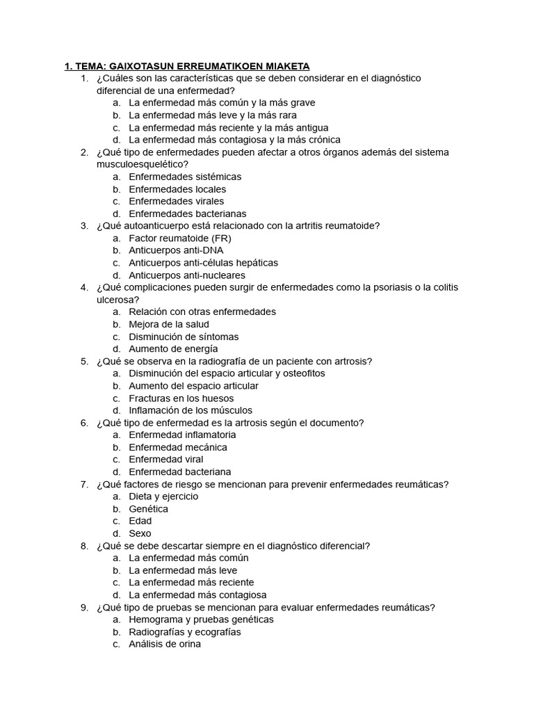 Preguntas Reuma | PDF | Artritis Reumatoide | Inmunología