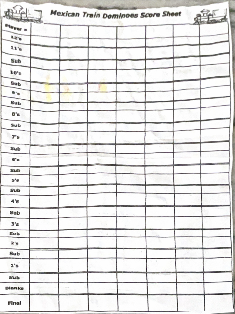 Mexican Train Dominoes Score Sheet - PNG | PDF