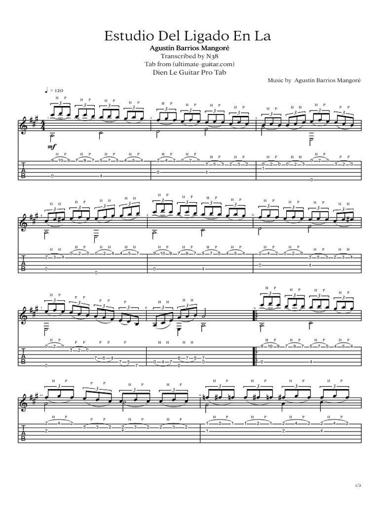 Estudio Del Ligado en La (Agustín Barrios) For Classical Guitar With ...