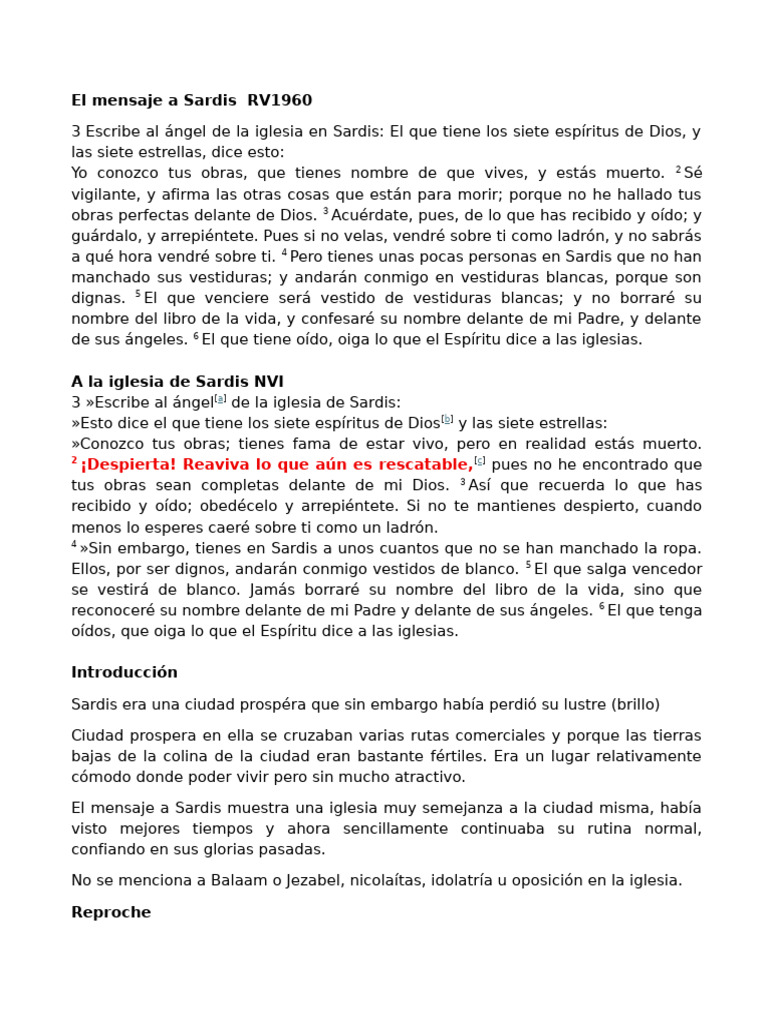 El Mensaje A Sardis | PDF