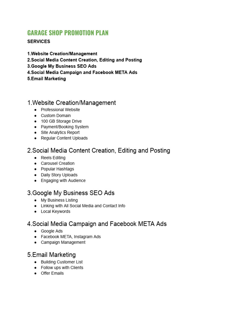 Garage Shop Promotion Plan-2 | PDF