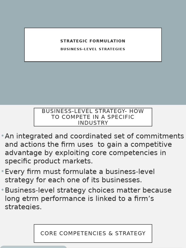 Lesson 6 Business Level Strategy Formulation | PDF | Competitive Advantage | Business Process