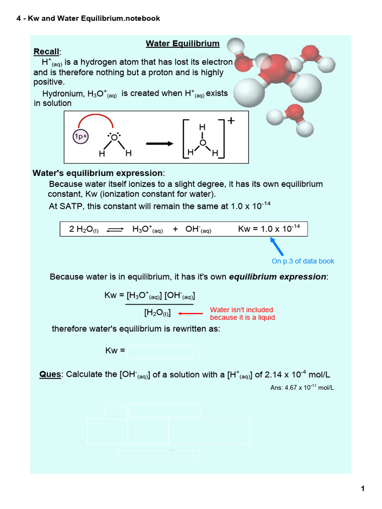 4 - KW and Water Equilibrium | PDF | Ph | Branches Of Thermodynamics