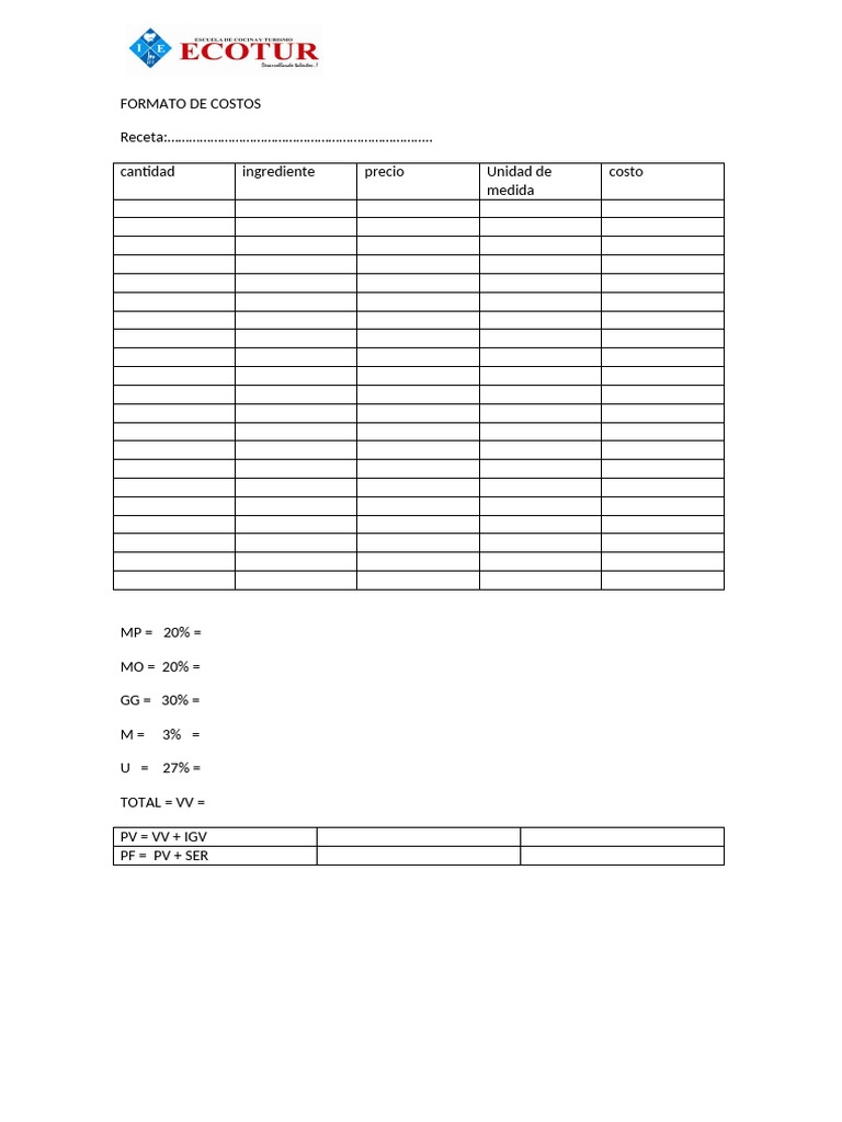 Formato de Costos | PDF