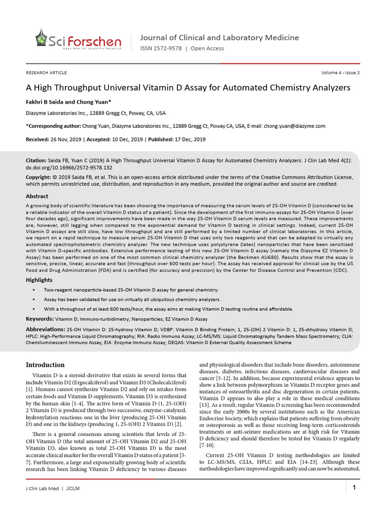 High Throughput Vitamin D Assay Method | PDF | Vitamin D | Assay