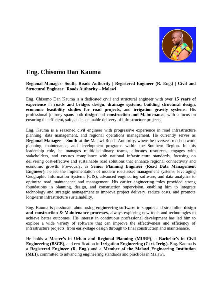 Eng. Chisomo Dan Kauma: Civil Engineer | PDF | Data Management ...