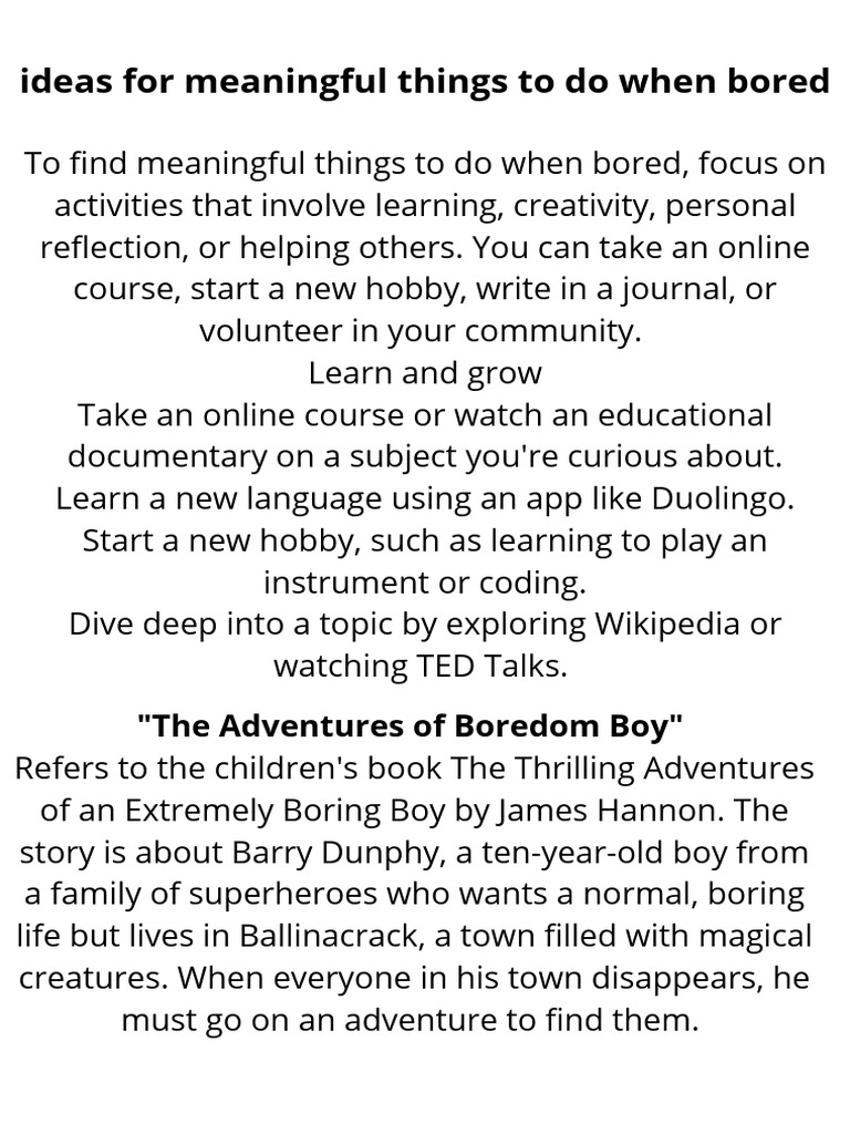 Meaningful Activities for Boredom | PDF