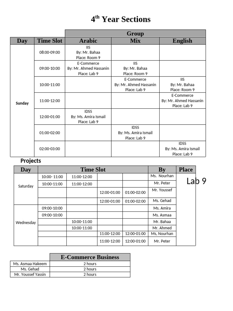 4th Year Sections Schedule 2nd Term 2022-2023 | PDF