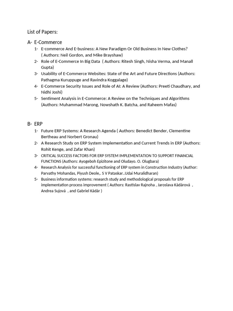 E-Commerce and ERP Research Papers List | PDF