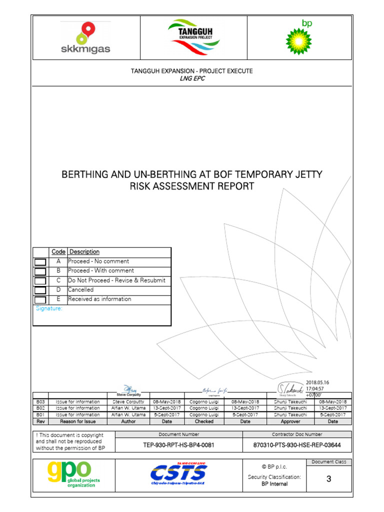 Berthing and Unberthing at Temporary Jetty RA Report | PDF | Navigation | Liquefied Natural Gas