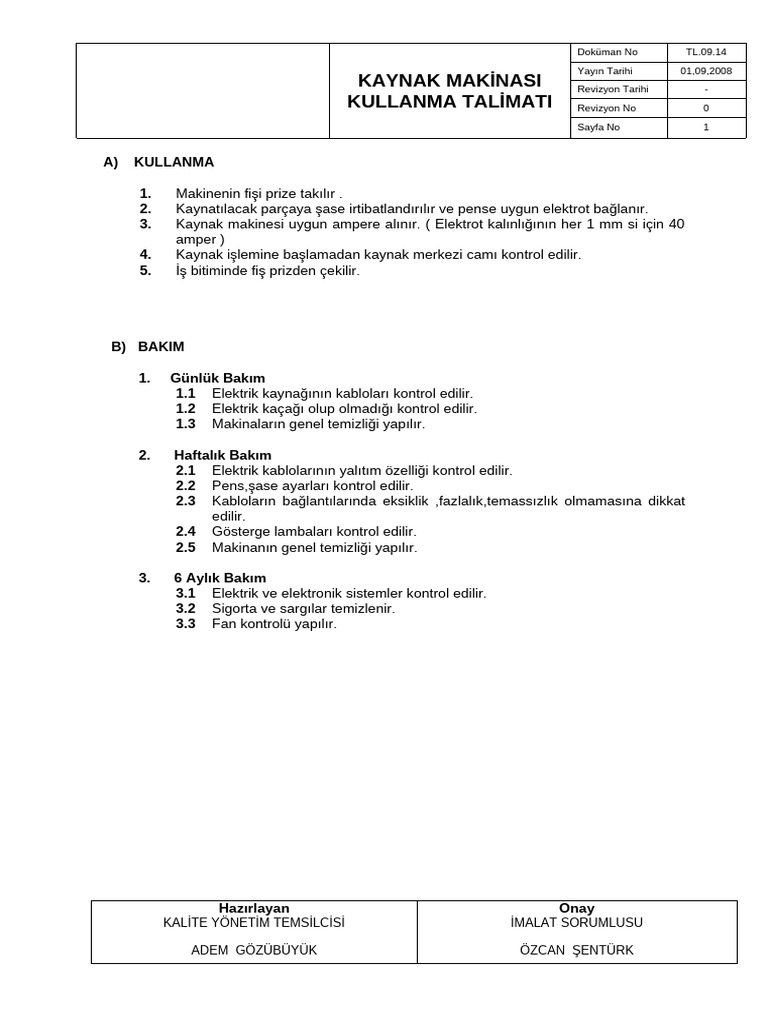 Kaynak Makinasi Kullanma Talimati | PDF