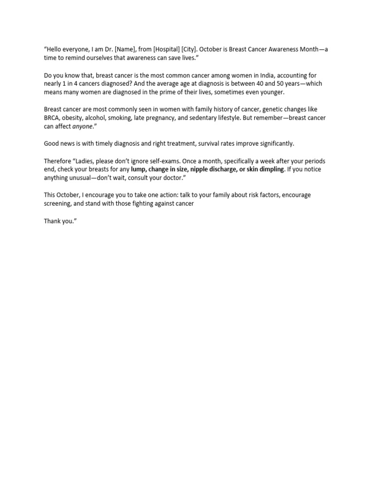 Oct-Breast Cancer Awareness Script | PDF