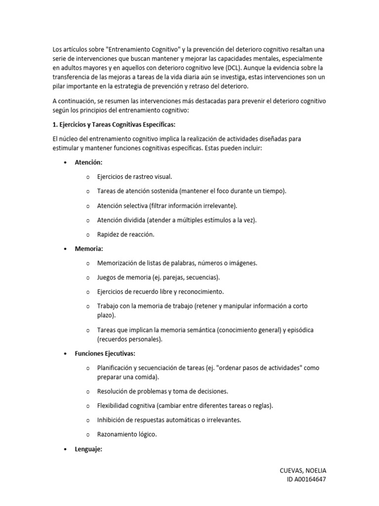 Los Artículos Sobre Entrenamientom Cognitivo | PDF | Memoria | Cognición