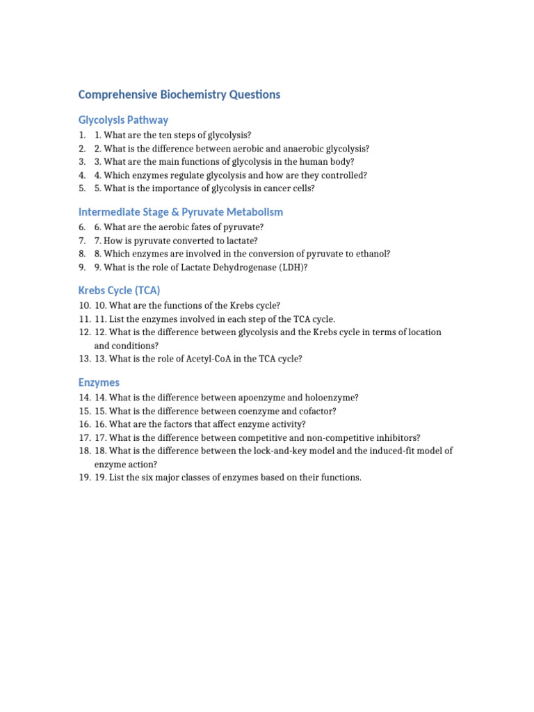 Biochemistry: Glycolysis & Enzymes Guide | PDF