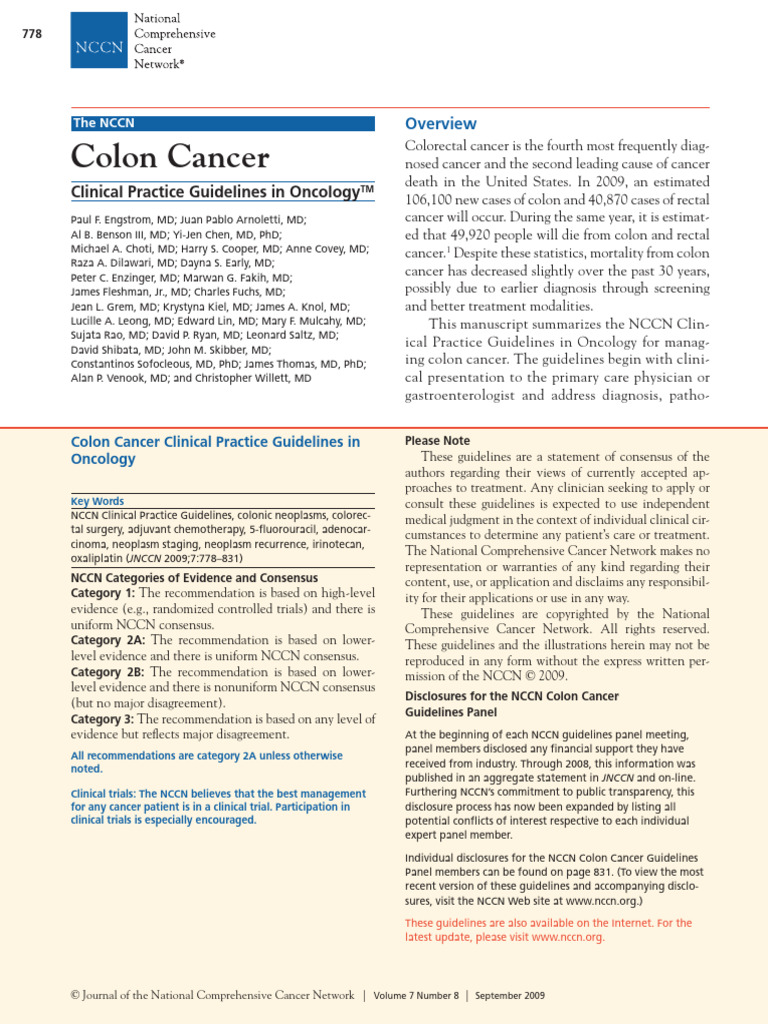 NCCN Guidelines for Colon Cancer Management | PDF | Colorectal Cancer ...