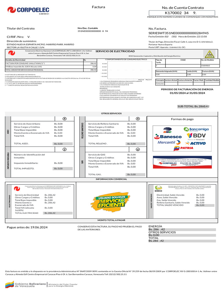 Recibo Corpoelec Junio | PDF