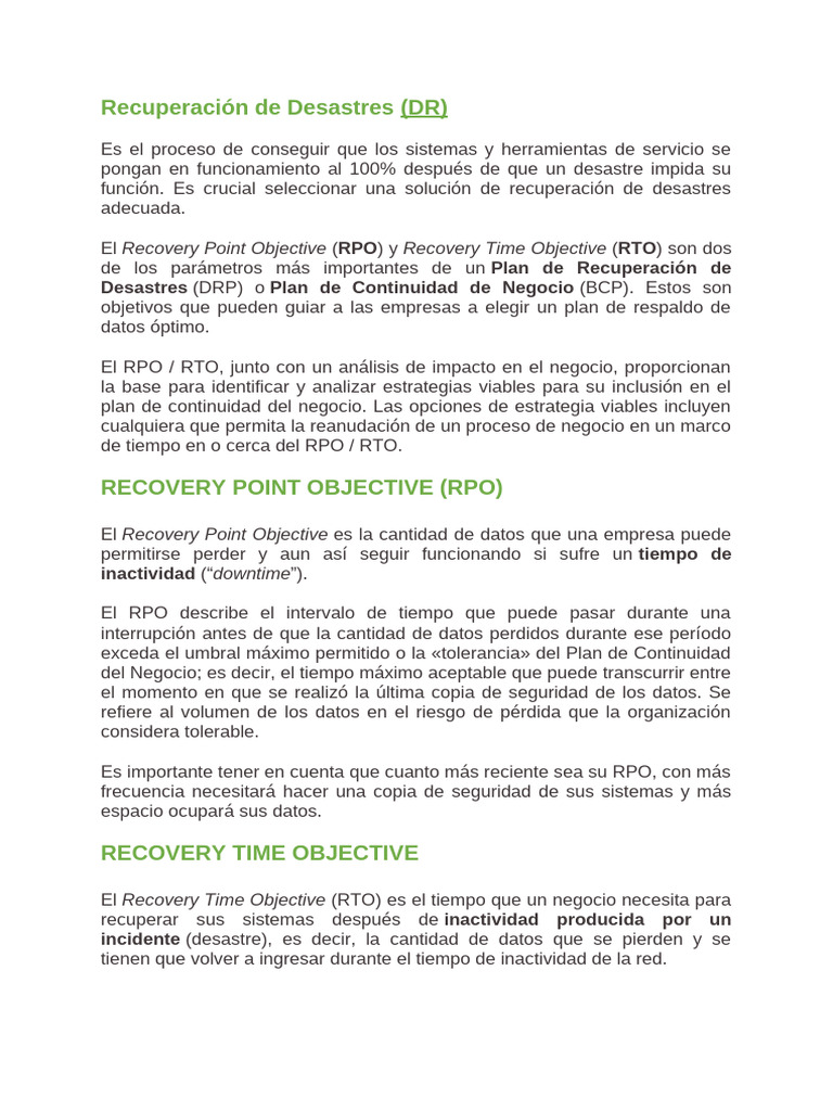 RPO y RTO en Recuperación de Desastres | PDF | Informática
