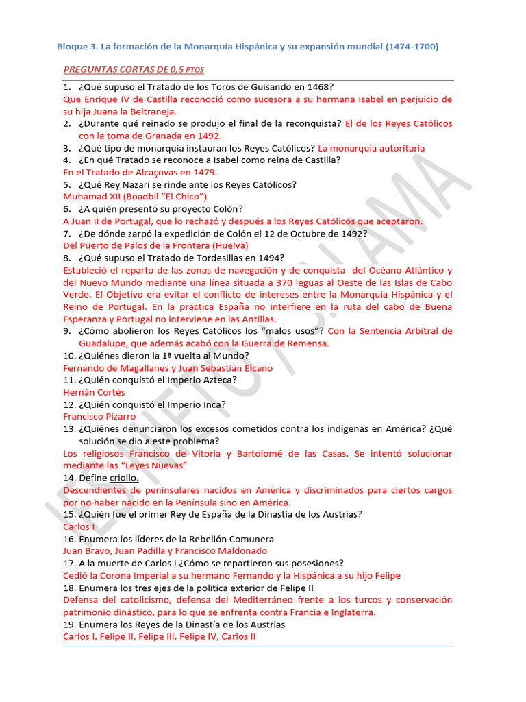 Preguntas Ss Xvi-Xvii - 2021 | PDF | Imperio español | España