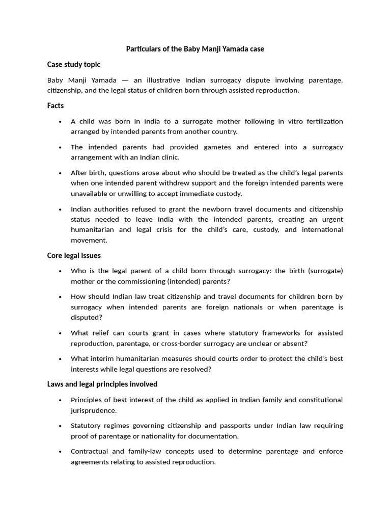 Baby Manji Yamada Surrogacy Case Analysis | PDF | Surrogacy | Justice