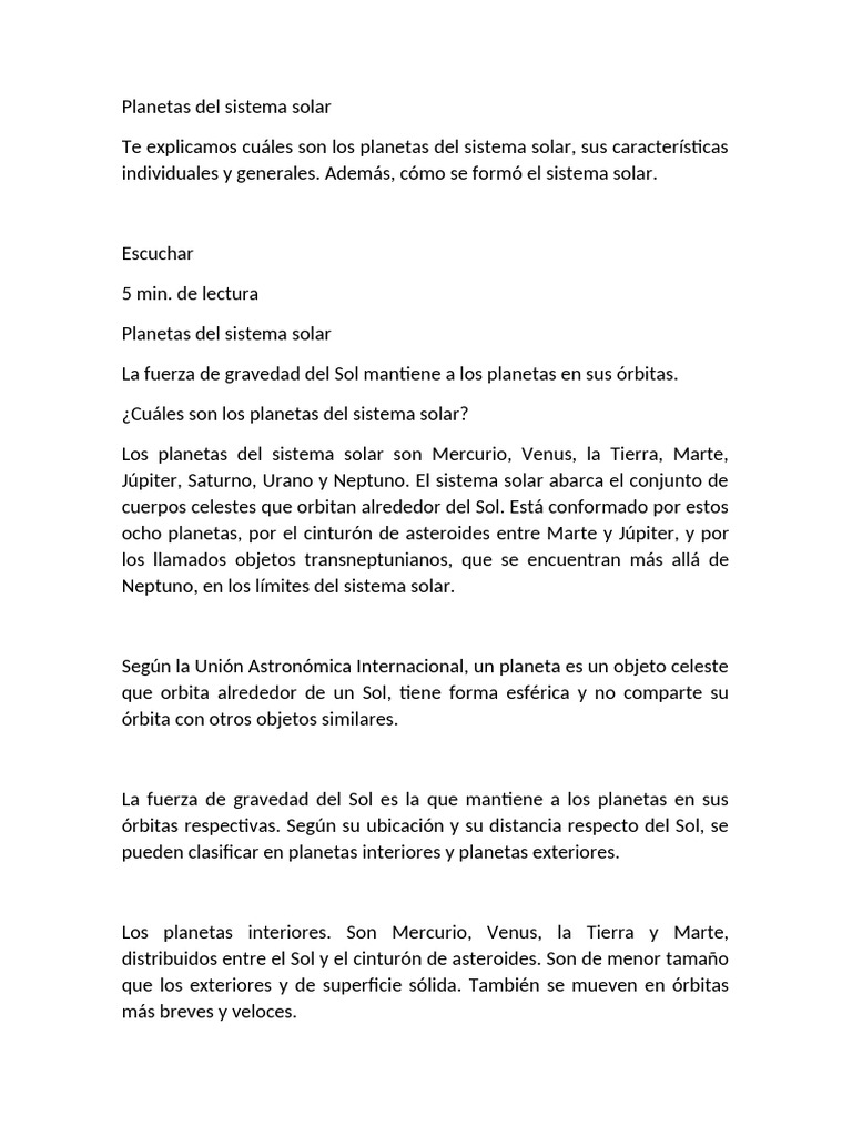los planetas | PDF | Sistema solar | Planetas