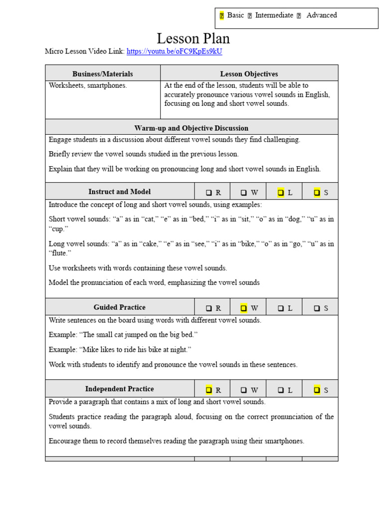 Pronunciation Lesson Plan | PDF