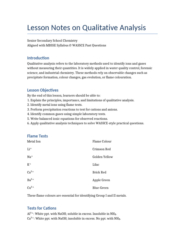 Qualitative Analysis of Ions in Wastewater | PDF | Salt (Chemistry ...