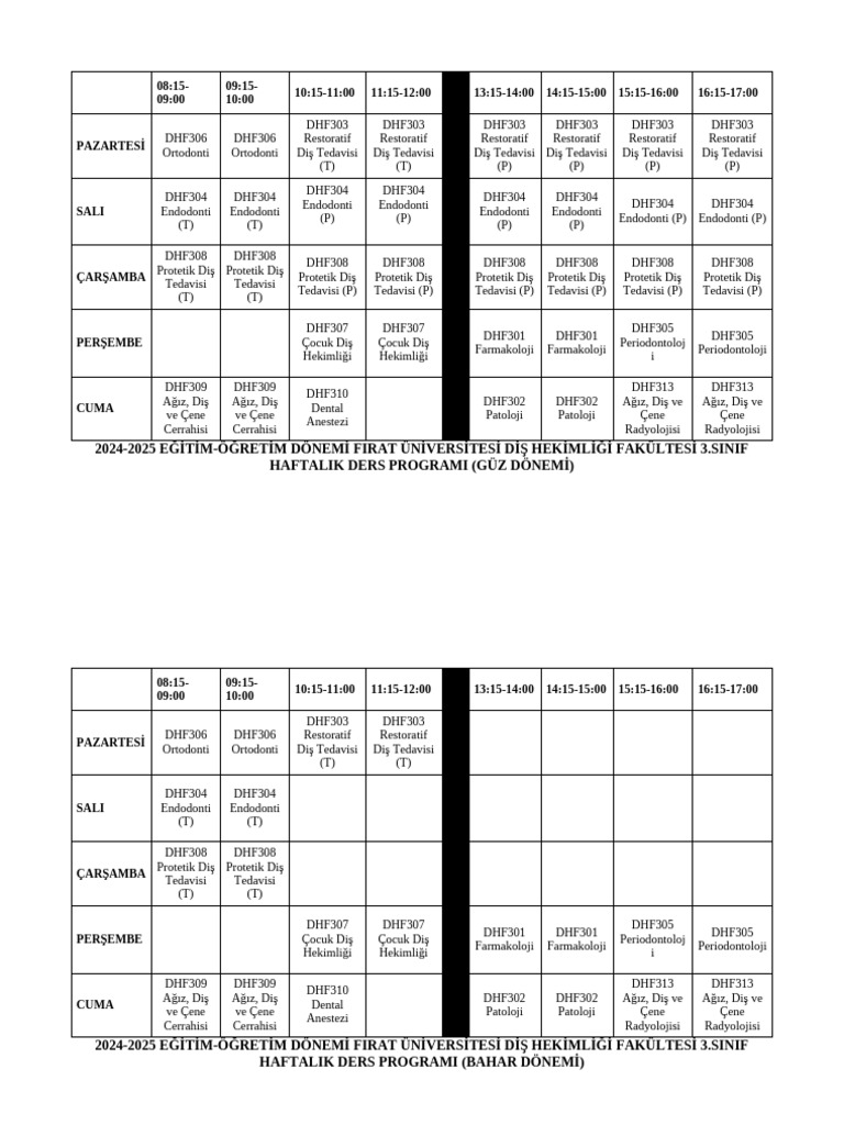 2024-2025 3.sinif Haftalik Ders Programi | PDF
