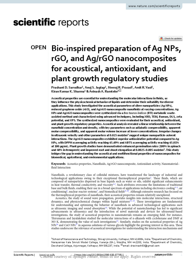 Bio-Inspired Preparation of Ag NPs RGO and AgrGO N | PDF ...
