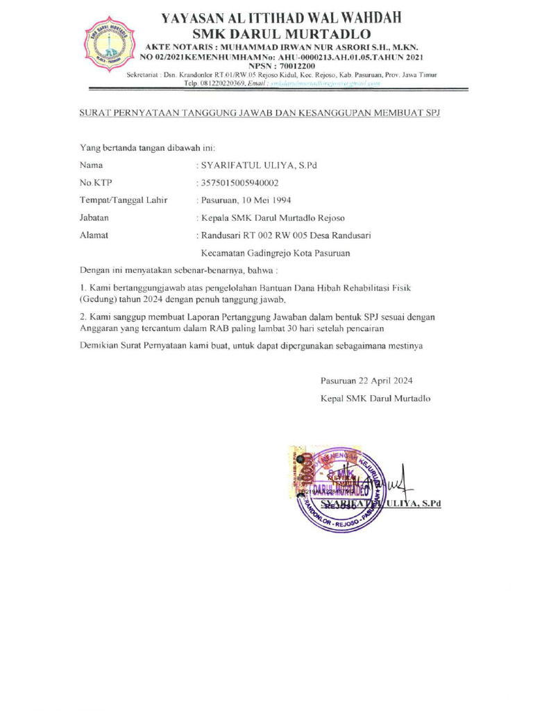 Surat Pertanggung Jawaban SPJ | PDF