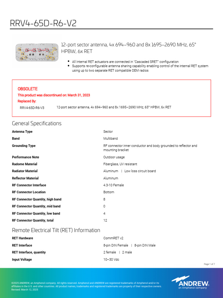RRV4-65D-R6-V2 Antenna Specifications | PDF | Antenna (Radio ...