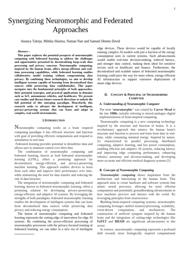 Neuromorphic With Federated Learning Paper | PDF | Artificial Intelligence | Intelligence (AI ...