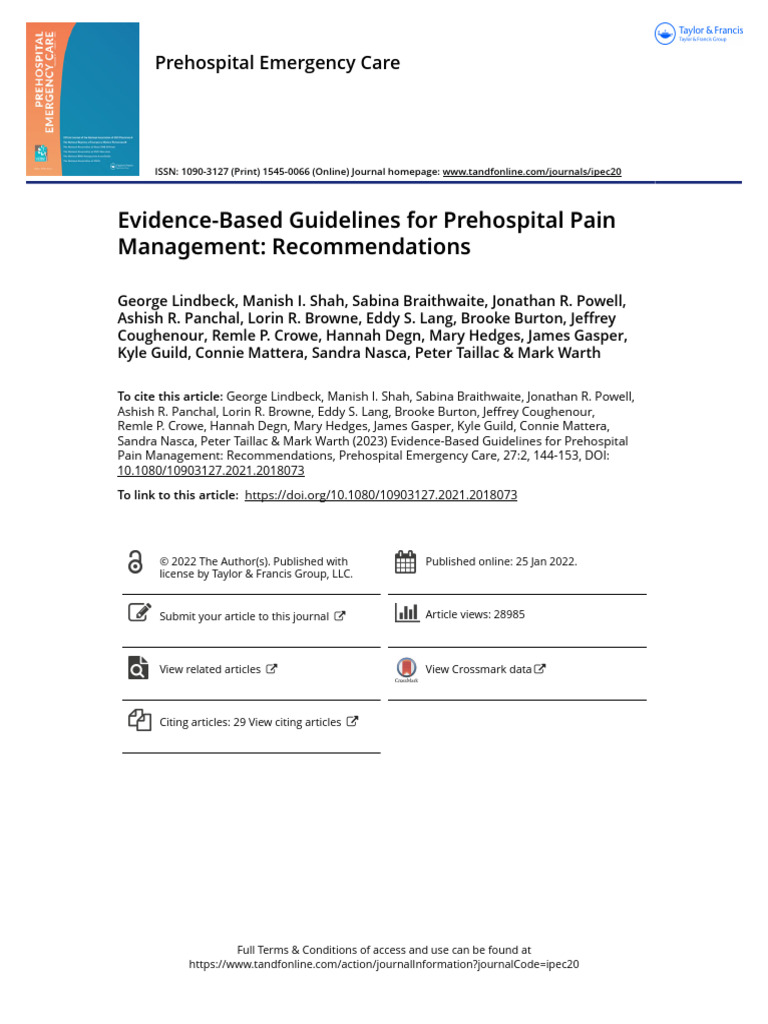 Evidence-Based Guidelines For Prehospital Pain Management ...