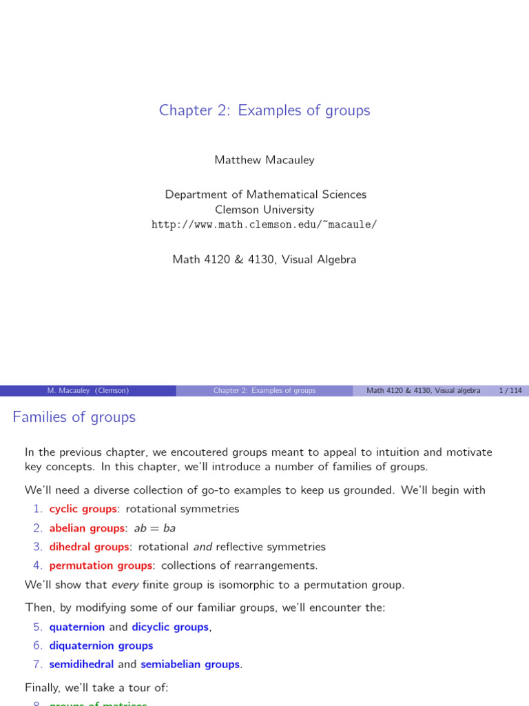 Math4120 Slides Chapter02 H | PDF | Group (Mathematics) | Group Theory