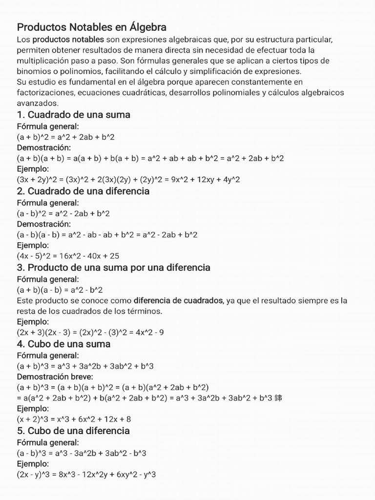 Álgebra Productos Notables | PDF