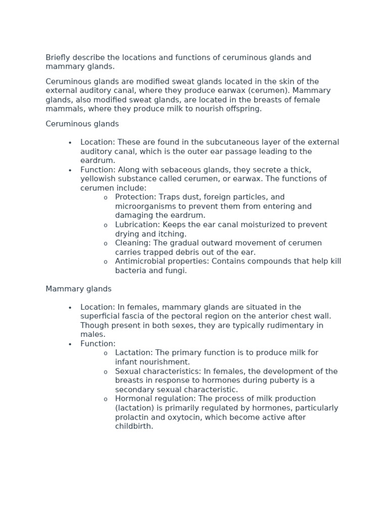 Ceruminous Glands and Mammary Glands | PDF