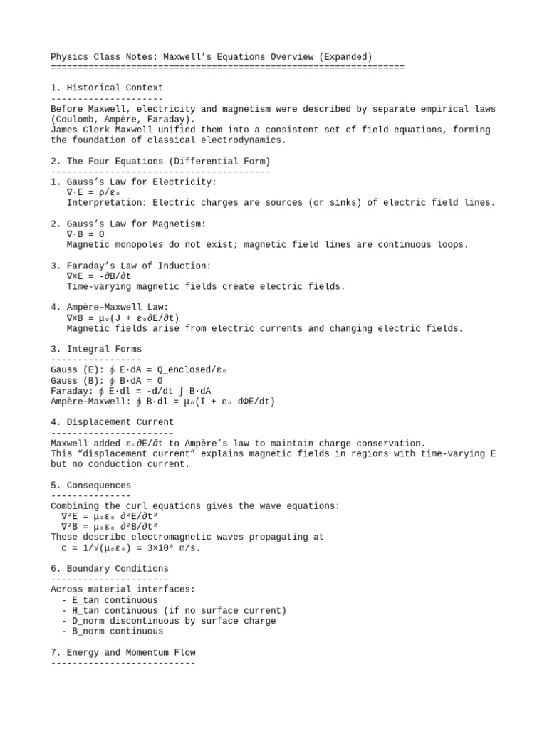 Maxwell's Equations: Key Concepts Explained | PDF | Maxwell's Equations ...