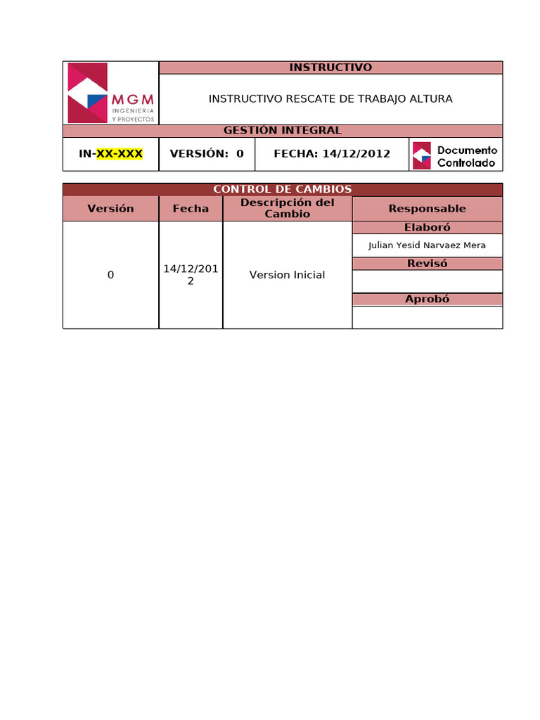 IN-XX-XXX Instructivo Rescate Trabajo Altura MGM | PDF | Cuerda | Simulación