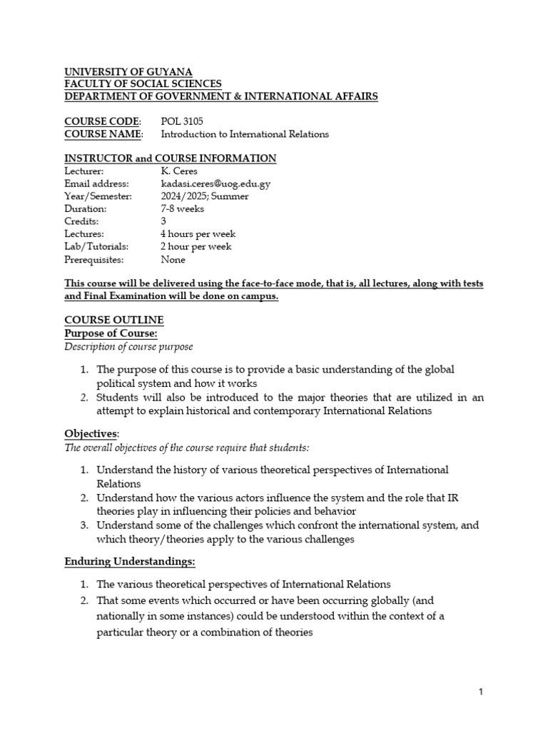 POL 3105 2024-2025 Course Outline | PDF | Theory | International Relations