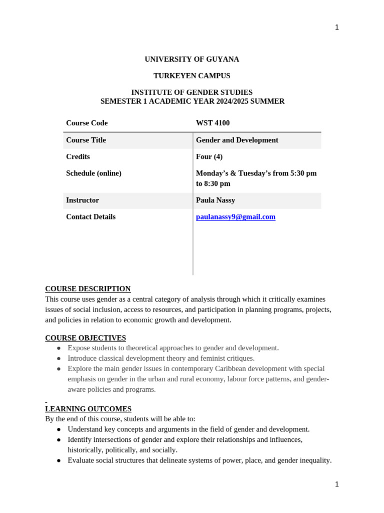 Gender and Development Course Overview | PDF | Gender And Development ...