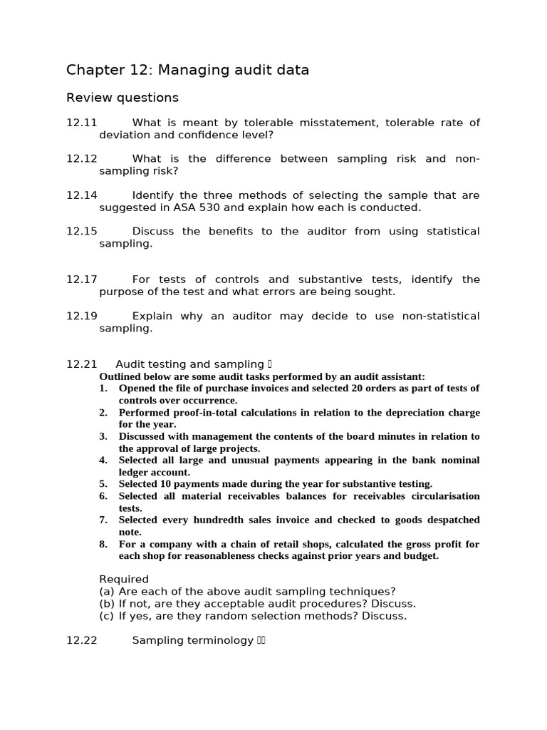 Chapter 12 Tut Questions | PDF | Audit | Sampling (Statistics)