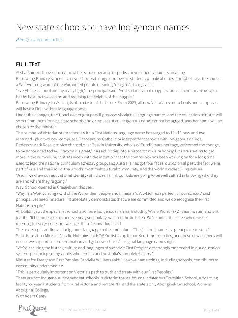 New Victorian Schools with Indigenous Names | PDF | Indigenous ...