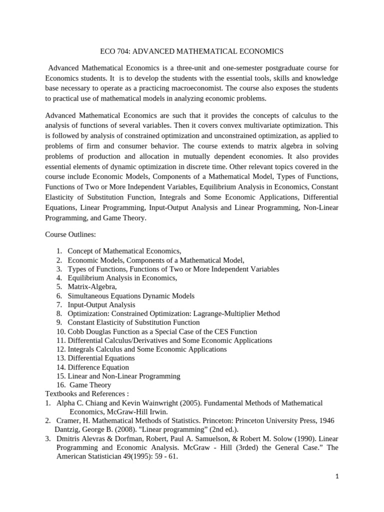 Advanced Mathematical Economics Course | PDF | Mathematical Economics ...